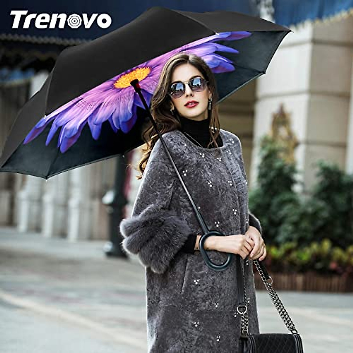 Trenovo Inverted Umbrella - 2023 Pro-Series Windproof Reverse Umbrella with C-Shaped Handle, Upside Down Umbrella for Rain, Updated Waterproof Tech & Wind Resistant Double Layer Stick Umbrella, Anti-UV Inside Out Umbrella for Car, Women and Men (Lucite)