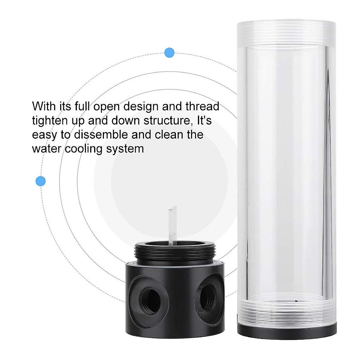 Water Cooling Reservoir, PC Water Reservoir 190mm*50mm Diameter G1/4'' POM Cylindrical CPU Water Cooler Reservoir System Heat Sink Kit Cooling Acrylic Water Reservoir for PC