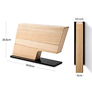 Linoroso Magnetic Knife Block Knife Holder Knife Stand, Super Strong Magnet Double Sided Kitchen Knives Storage Fitted, American Ash Wood, Black Oxide Stainless Steel Base