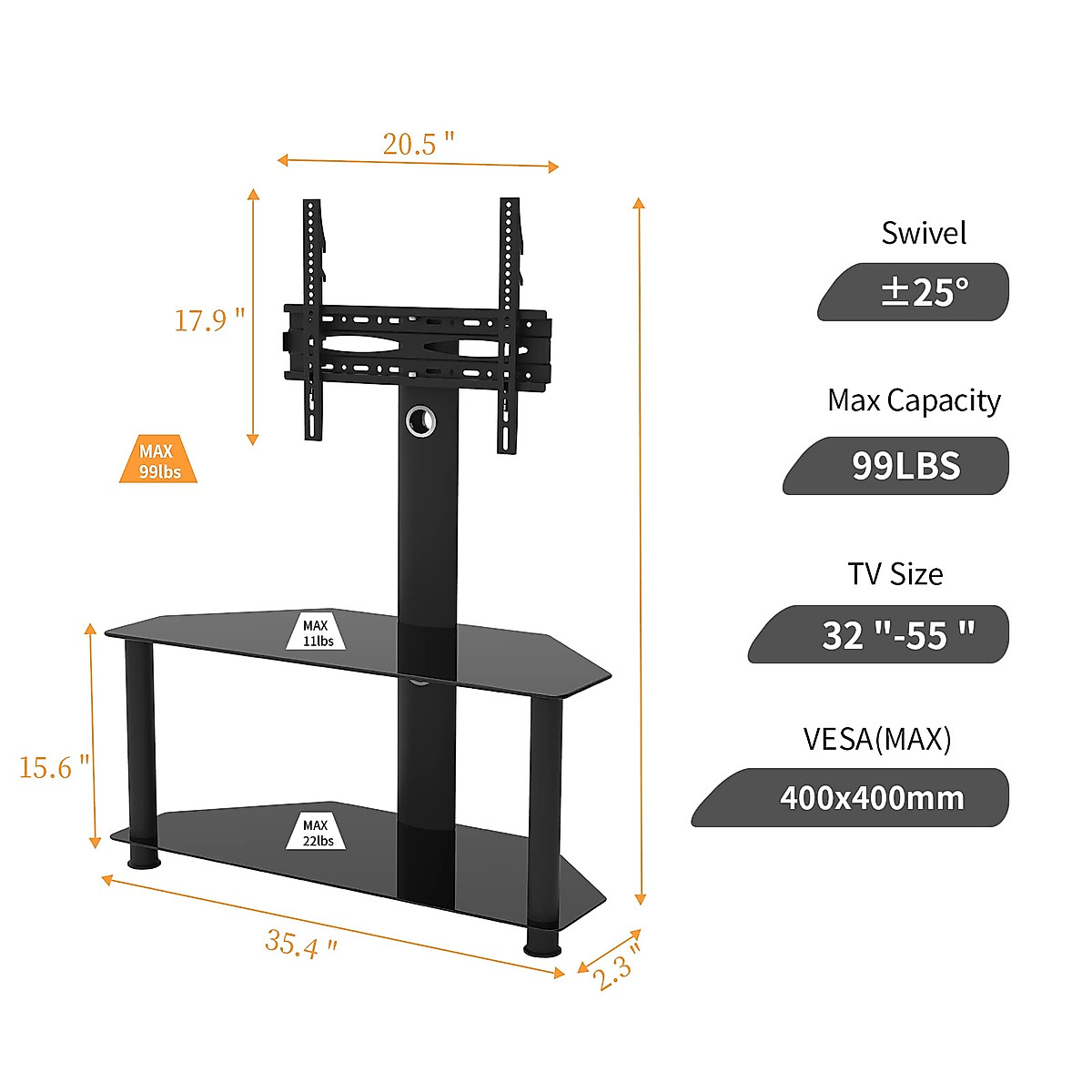 Universal Floor TV Stand with Height Adjustable and Media Shelf for 32-70 inch Flat Screen TV, Swivel TV Mounts Stand with Solid Wood Base for Living Room (Walnut)