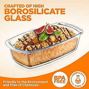 NutriChef 2-Piece Glass Loaf Pan Set, 1.9-QT Stackable Tempered Glass Bread Pans w/Airtight BPA-Free Lid - Dishwasher, Oven, Freezer, & Microwave Safe, 62oz Loaf Dish Set