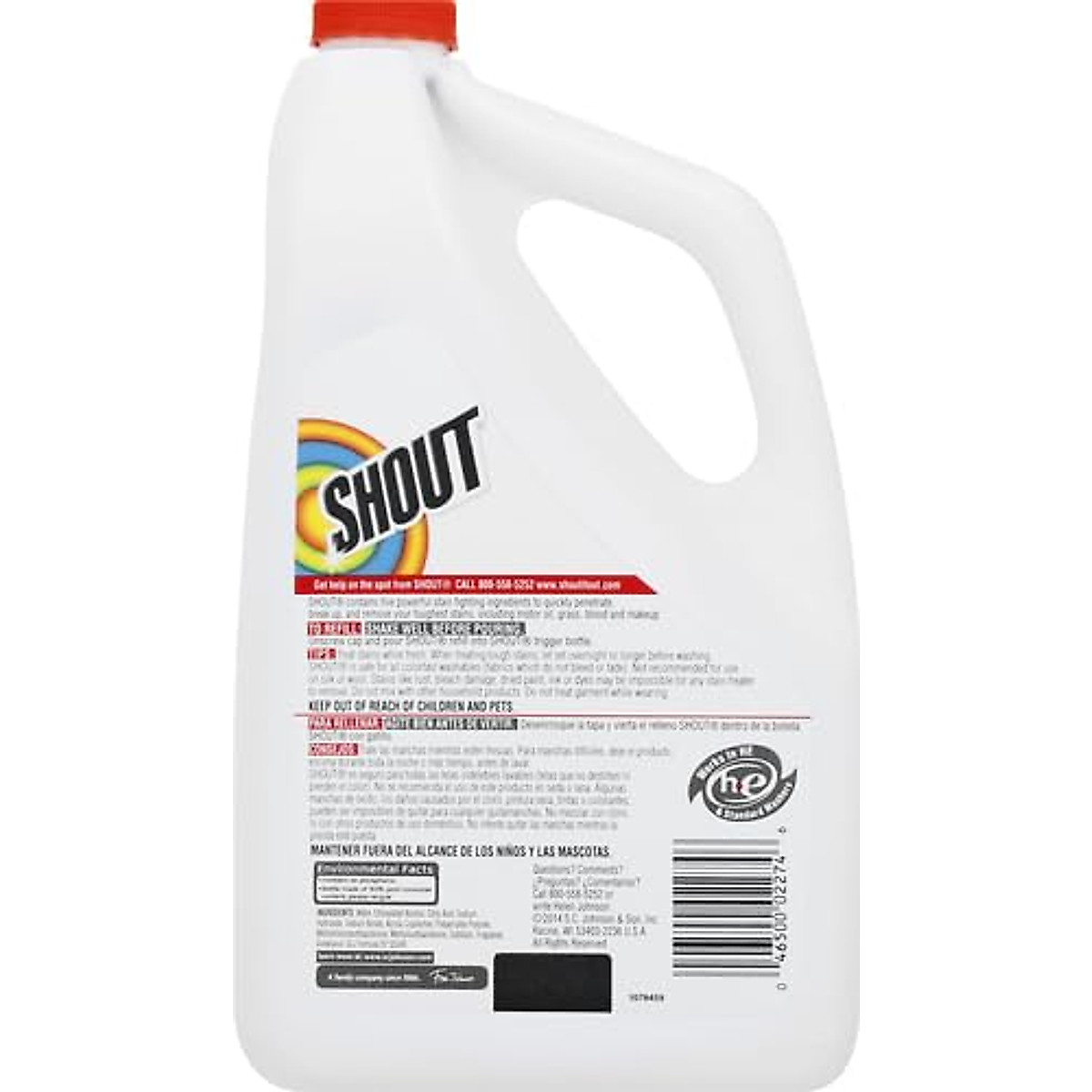 Shout Active Enzyme Laundry Stain Remover Spray, Triple-Acting Formula Clings, Penetrates, and Lifts 100+ Types of Everyday Stains - Prewash Refill 60oz