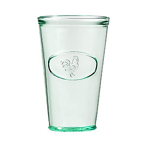 Amici Home Rooster Hiball Glass | 16 Oz | Italian Made, Recycled Glass with Green Tint | Drinking Glass with Embossed Design for Water, Juice, Cocktails (Set of 6)