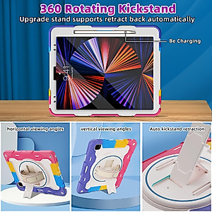 ROISKIN for iPad Pro 12.9 -Inch Case (6th, 5th, 4th & 3rd Gen) with HD Screen Protector, 360 Stand, Hand Strap, Pencil Holder,Shoulder Strap,Rugged Bulky Full Body 12.9 iPad Pro Case
