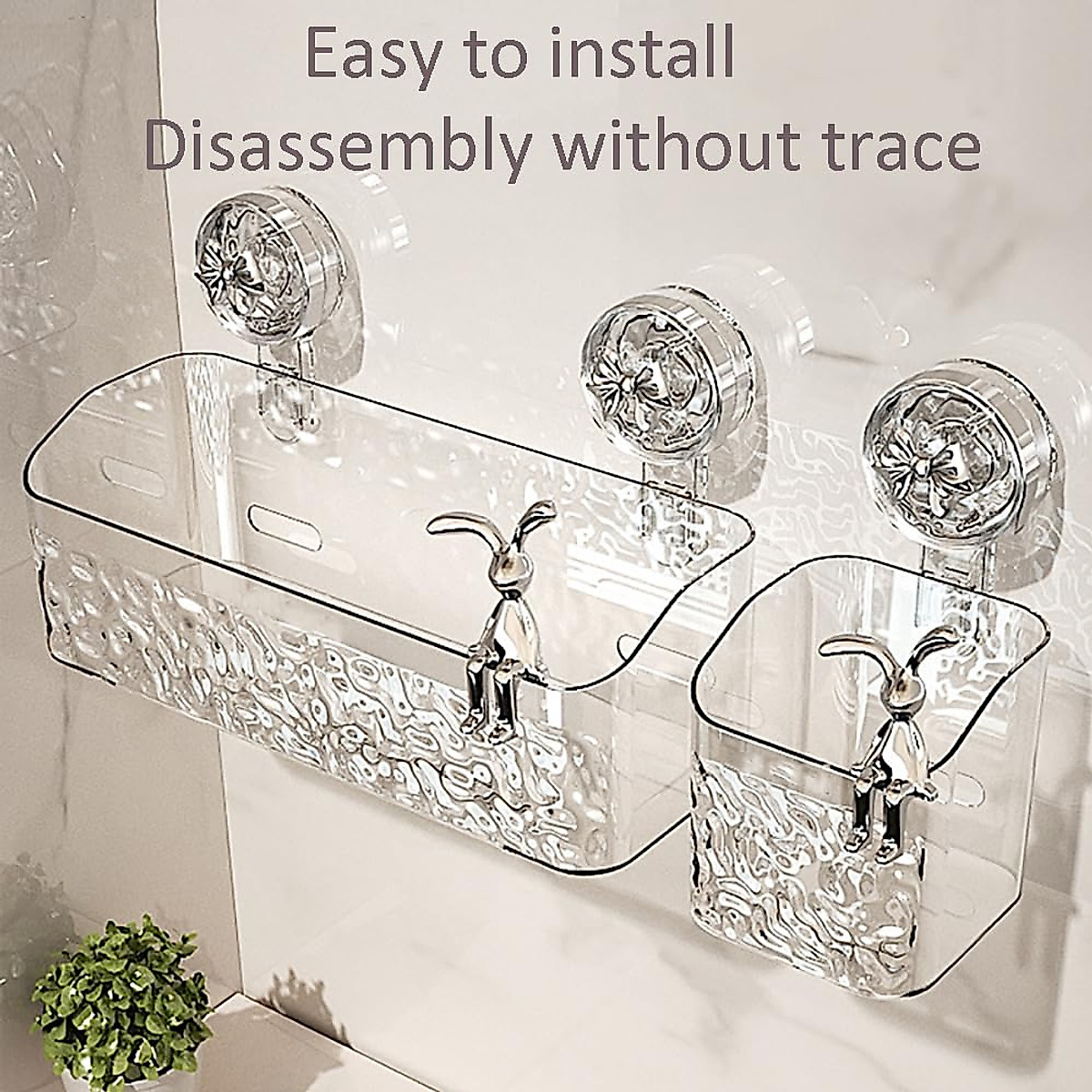 Cenbini Androf Acrylic Transparent Shower Storage, Raidley Easymount Bathroom Storage Shelf - No Drilling Required, Raidley No Drill Clear Wall Caddy Large Capacity, Drainage (Transparent Color, L)