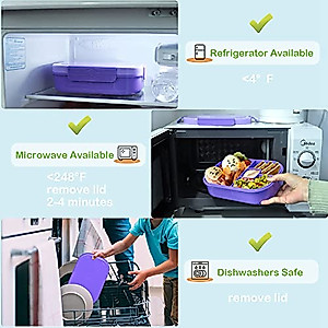 HONZUEN Bento Lunch Box, 4-Compartment Lunch Salad Container, Lunch Box Kit with Spoon and Fork, Microwave Safe Meal Prep Containers for Sandwich, Pasta, Fruit, Travel (Purple)