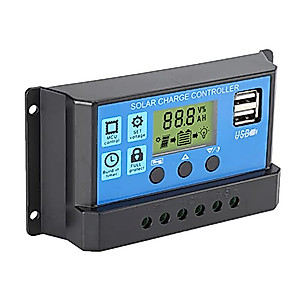 30A Solar Charge Controller,12V/ 24V Solar Panel Charge Controller,Timer Setting PWM Auto Parameter,Intelligent Regulator with 5V Dual USB Port Display Adjustable Parameter LCD Display