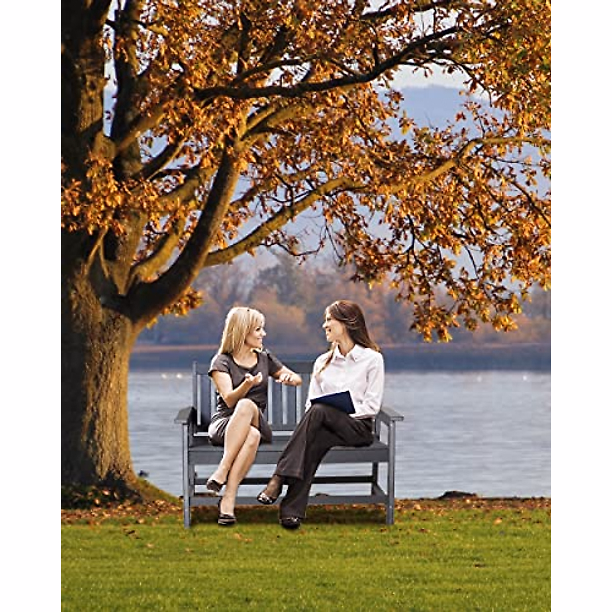 Restcozi Outdoor Bench, 49" HDPE Patio Garden Bench with Armrests Weatherproof Porch Bench for Outdoors Lawn Yard Porch