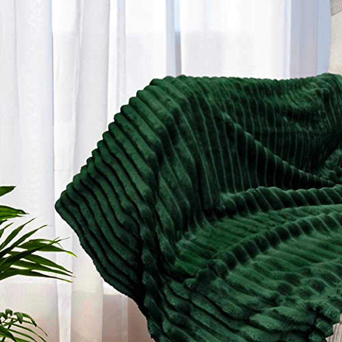 PAVILIA Cozy Fleece Blanket Throw | Fuzzy, Super Soft, Plush, Luxury Flannel Throw | Warm Ribbed Microfiber Blanket for Sofa Couch Bed (Emerald Green, 50x60 inches)