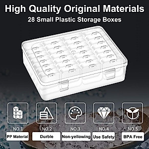 ZOQINI Bead Organizer Box, 28Pcs Small Clear Plastic Storage Containers, 1 Large Craft Organizer Box, 1 Sheet Label, Mini Parts Storage Solution for Beading Jewelry Making Diamond Arts Screws Seeds