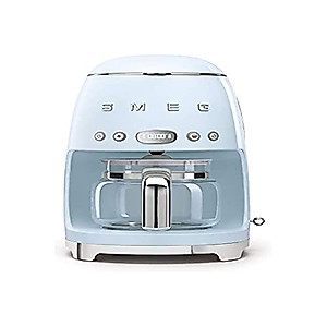 Smeg 50's Retro Style Aesthetic Drip Filter Coffee Machine, 10 cups, Pastel Blue & KLF03PBUS 50's Retro Style Aesthetic Electric Kettle with Embossed Logo, Pastel Blue, 9 Cup