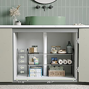 NETEL Under Sink Organizer,Expandable Cabinet Shelf Organizer 2 Tier Under Storage Rack with Removable Panels,Multi-Use for Under Kitchen Bathroom Sink Organizers and Storage