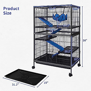 50" H 4 Tier Steel Plastic Deluxe Small Animal Pet Cage Kit for Guinea Pig Ferret Little Rabbit with Wheels Brakes Hammock Removable Tray and Ladder with Flannel