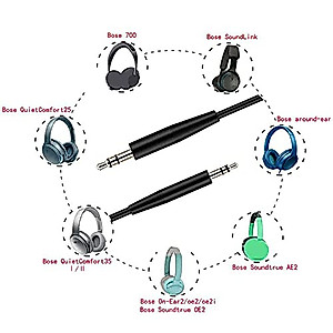 Saipomor SoundlinkII Replacement Cords for Bose On-Ear 2 OE2 OE2i QC25 QC35II QC35 QC45 NC700 Soundlink SoundTrue Headphones (Black)