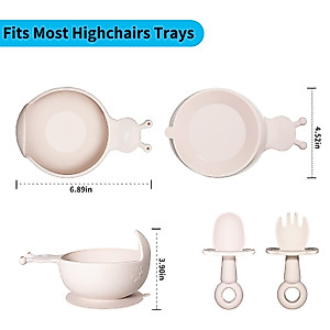 Silicone Baby Feeding Set with Baby Bowl,Spoon and Fork,Baby Bowl with Suction,First Stage Self Feeding,BPA Free