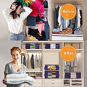 Closet Organizers and Storage, Collapsible Storage Bins, Under Bed Storage Containers with Clear Window, Reinforced Handles, Thick Fabric for Clothing, Comforter, Bedding, Sweater, Pillow, Blanket Storage Bags 6 Pack (Navy Blue) Contains 49L/84L/105L