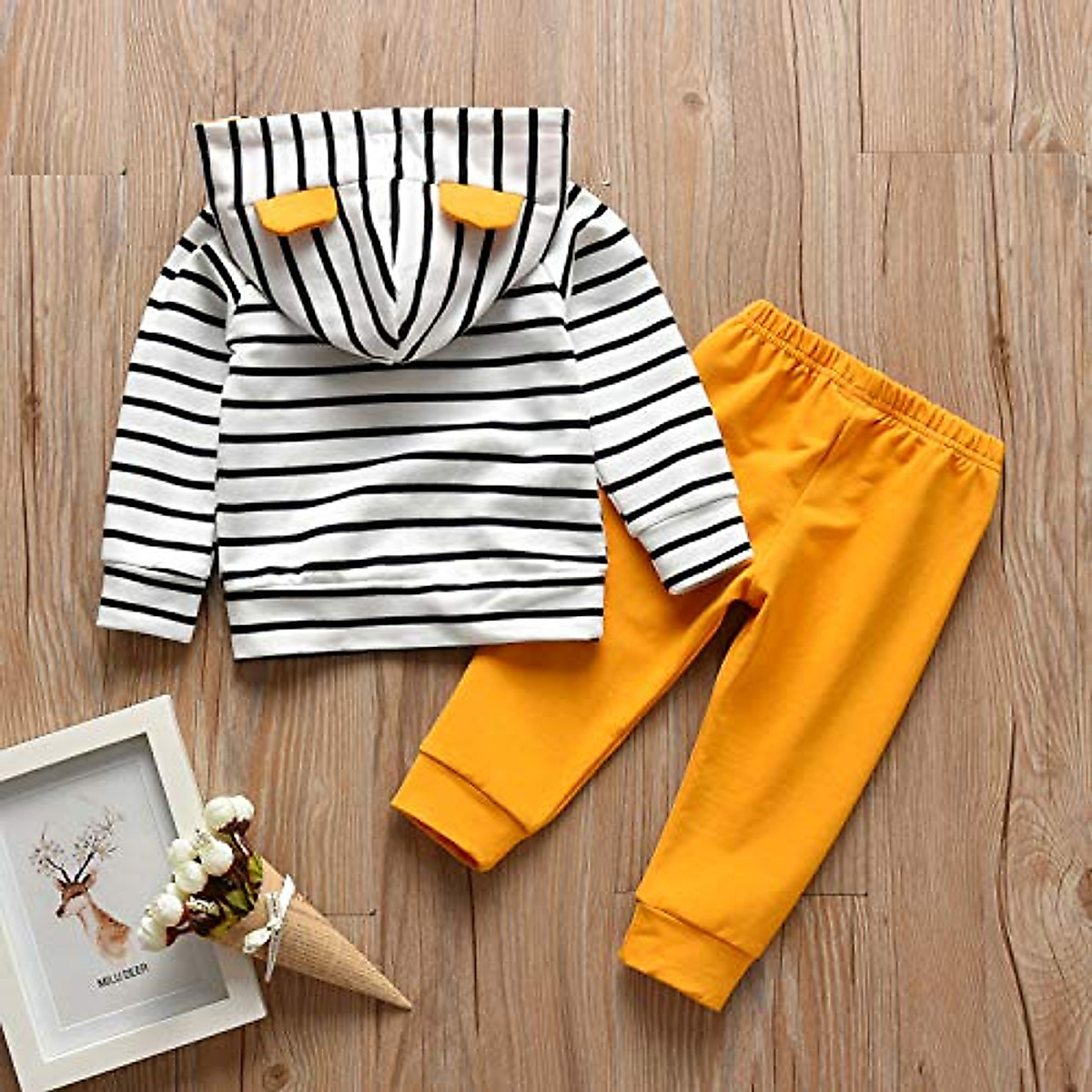 Rebey Toddler Infant Baby Boy Clothes Striped Long Sleeve Hoodie Tops Sweatsuit Pants Outfit Set (12-18 Months) Yellow