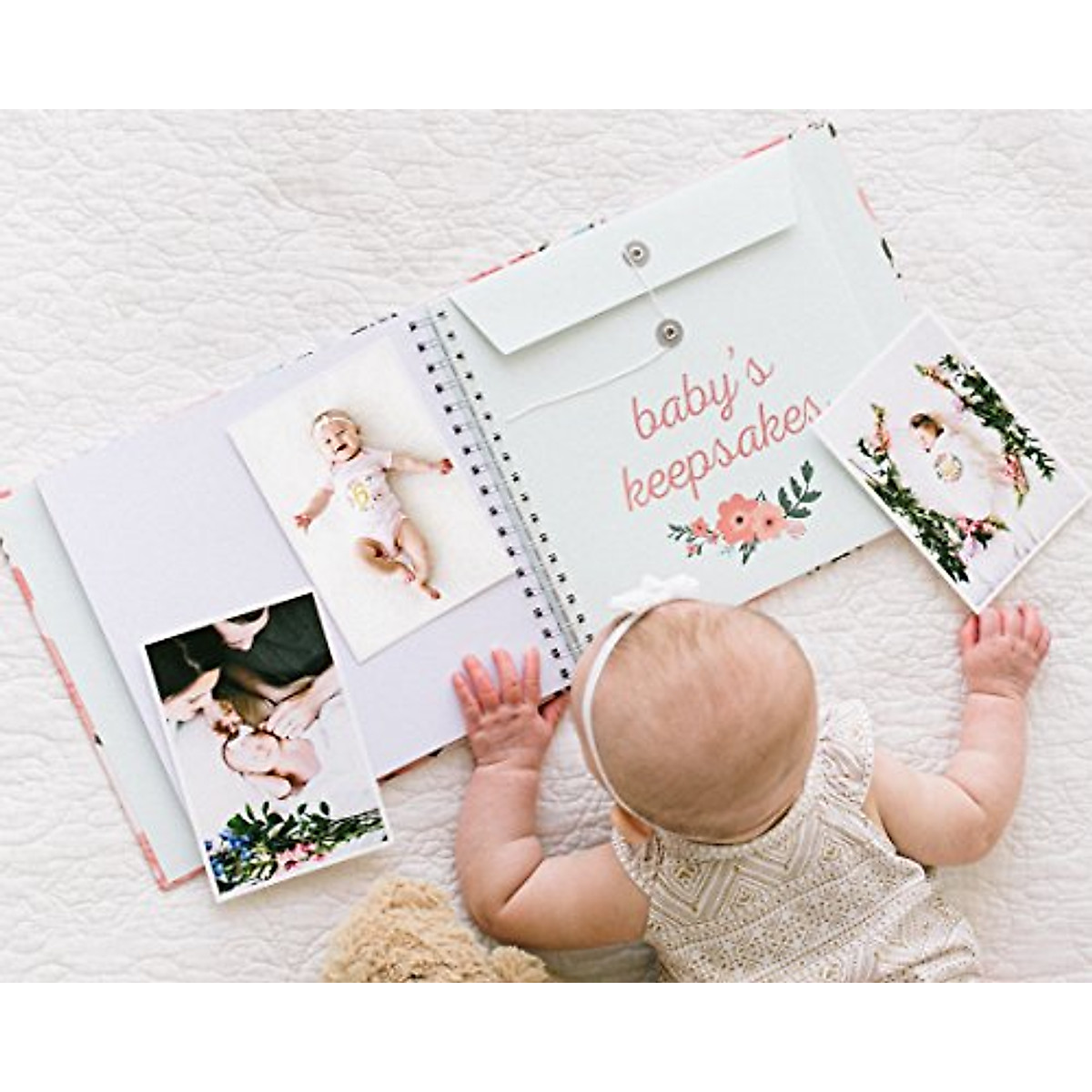 Pearhead Memory Book with Included Baby Belly Stickers, Modern Baby First Year Journal, Babys First Year, Baby Shower, Floral 17 Piece Set