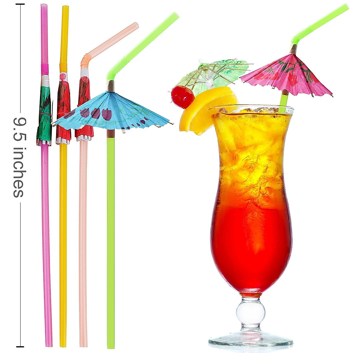 ALINK 100 Pcs Umbrella Drink Straws, Plastic Fancy Cocktail Straws, Tropical Luau Party Straws for Hawaiian/Birthday/Pool Party Decorations