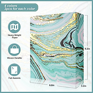 Lancool 12Pack Gift Bag, Gift Bags Small Size, Premium Marble Gift Bags Medium Size, Gift Bags Small Size Bulk, 4 Assorted Designs Foil Gift Bags for Fathers Day, Baby Shower, Birthday, Wedding, Party Favors, 9.25Inch