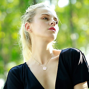 COZLANE 14k Gold Plated Mother of Pearl Shell Pendant Necklaces | Double Sided Round Pendant Necklaces Cute Pendant Necklaces for Women