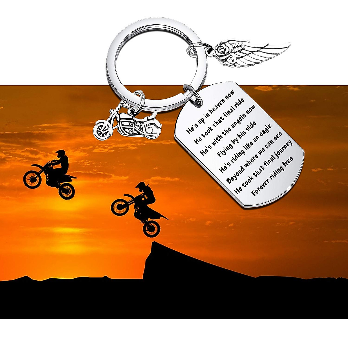 Gzrlyf Motorcycle Memorial Keychain Biker Memorial Gifts for Loss of Father Son Husband Sympathy Gifts He’s up in Heaven Now (Memorial Keychain)