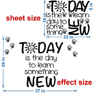 ANFRJJI Love Learning, Start Now Inspirational Words Wall Decal - Little Bee and Sun Smile PVC Removable Wall Sticker for Student and Kids Room Decor -Effect 26"x37"inch (black-JWH255-Today)