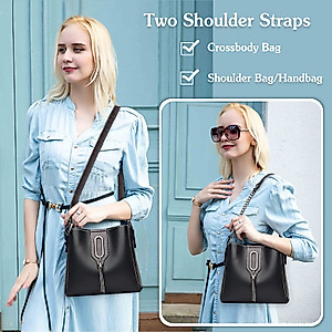 PORRASSO Women Handbag Fashion Bucket Bag Ladies Crossbody Bag Satchel Tote Top Handle Bags Leather Waterproof Shoulder Bag for Work Travel Daily Use Black