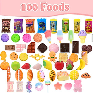 200Pcs Miniatures Food Drinks Bottles Dollhouse Accessories 1:12 Mini Stuff Things Toy Set Pretend Play Kitchen Game Playset Tiny Stuff Baking Micro Mart Hamburger Bread Ice Cream Cake