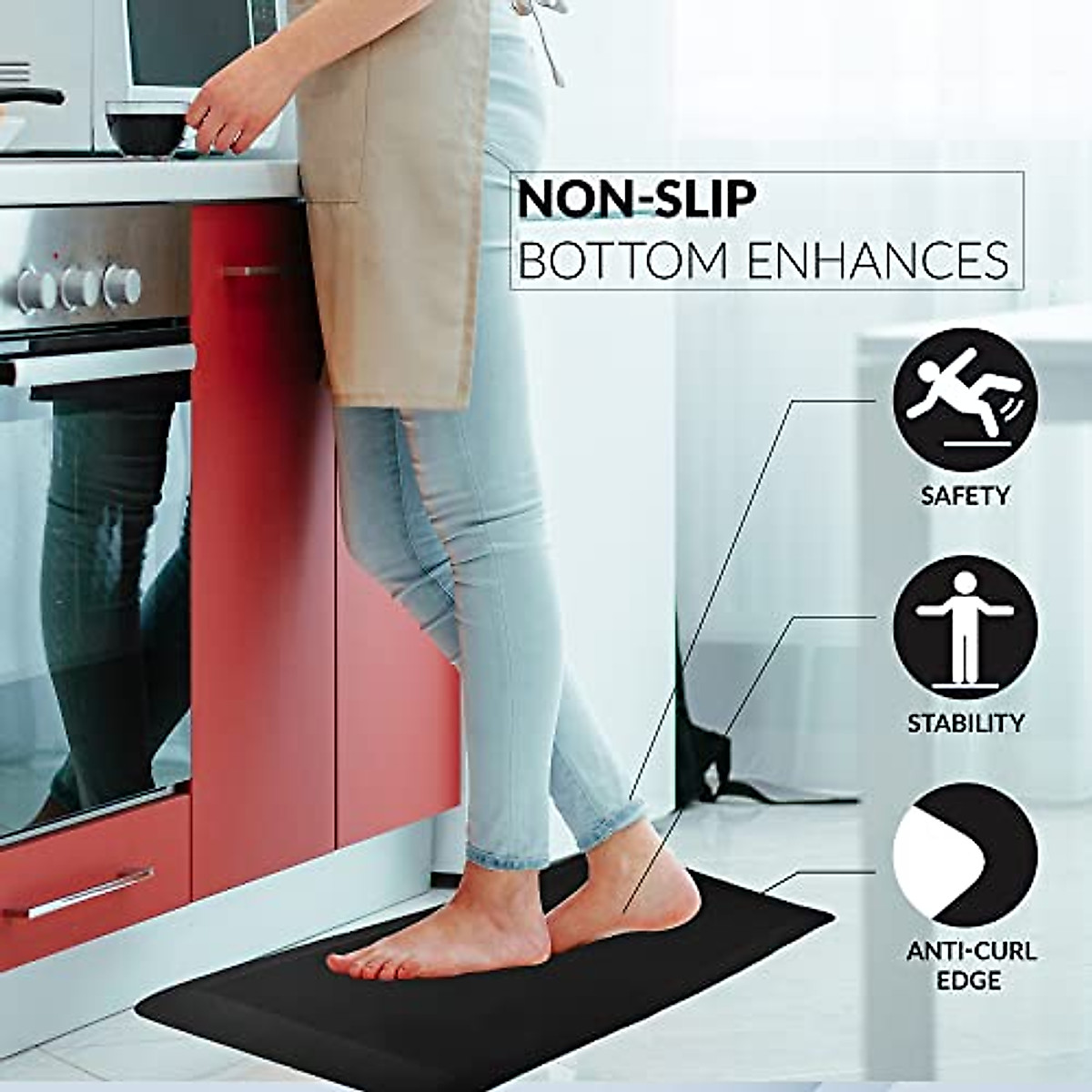 Keeble Outlets Anti Fatigue Kitchen Mat | 20x39 inch Black Foam Chef Mat | Non-Slip Washable Cushioned for Comfort | Ideal Kitchen Rugs for Floor and Anti Fatigue Relief