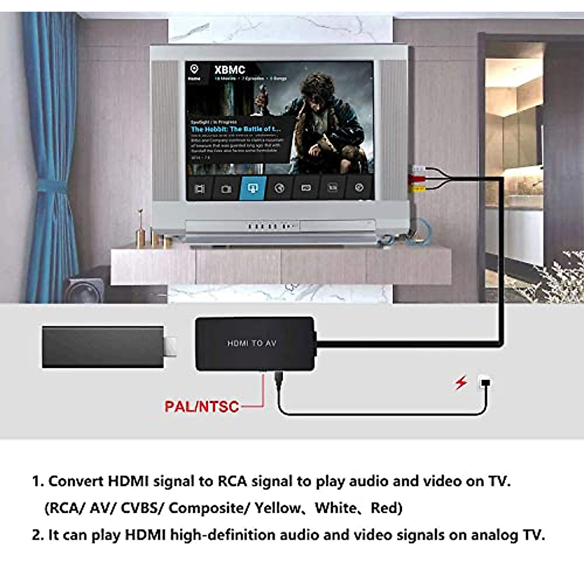 Dingsun HDMI to RCA Converter, HDMI to Audio Video Converter, Plug and Play, Convert HDMI Signal to RCA (AV) Composite Video and L/R Stereo Audio Signals (HDMI to RCA Converter)