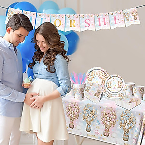 Gender Reveal Decorations, Bear Themed Gender Reveal Plates And Napkins for What Will Baby Be Pink Blue Baby Shower, He or She Gender Reveal Balloon Party Favors