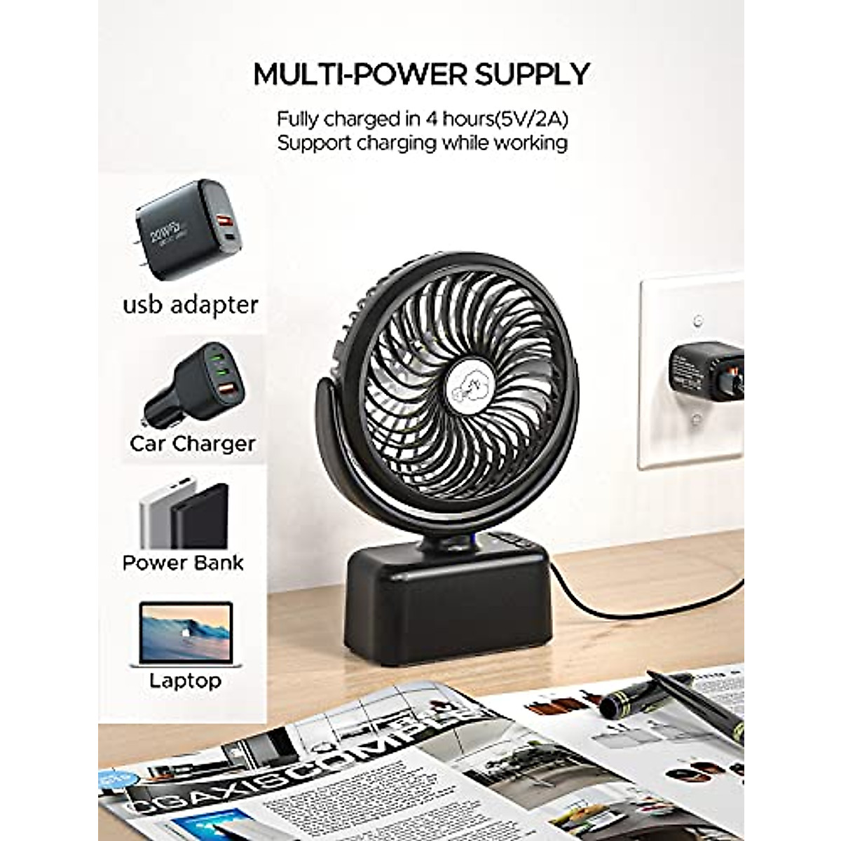 Oscillating Stroller Fan with LED Lantern, 5000mAh Battery Operated Rechargeable Camping Fan with Flexible Tripod Clip On Stroller, 3 Wind Speeds & LED Light