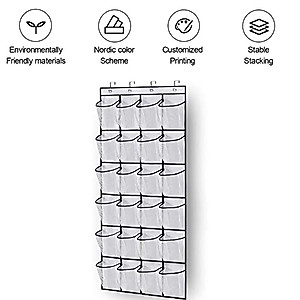 TOPUUTP Over The Door Shoes Organizers With 24 Mesh Large Pockets Hanger Storage Organizer Bag For Bedroom Clear Fabric Shoes Behind Door Shoes Hang Holder Rack for Closet Entryway (white)