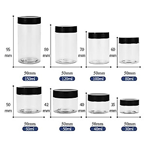 HERMJ 16 pcs Jar Cylinders Clear Cosmetics Ml Empty Face Pills for Mouth Jars Sample Eye Cream Storage Size Powder Bottles Transparent Tea Shadow Container Makeup Home Bottle Black