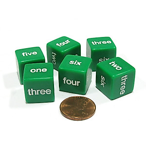 Koplow Games Set of 6 D6 16mm Word Number Dice - Math Educational Die - Green with White Pip