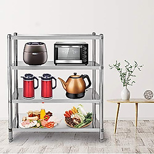 Happybuy Stainless Steel Shelving 47x18.5x60 Inch 4 Tier Stainless Steel Shelving Unit Shelving Units and Storage Heavy Duty Shelf for Kitchen Commercial Office Garage Storage 330lb Per Shelf
