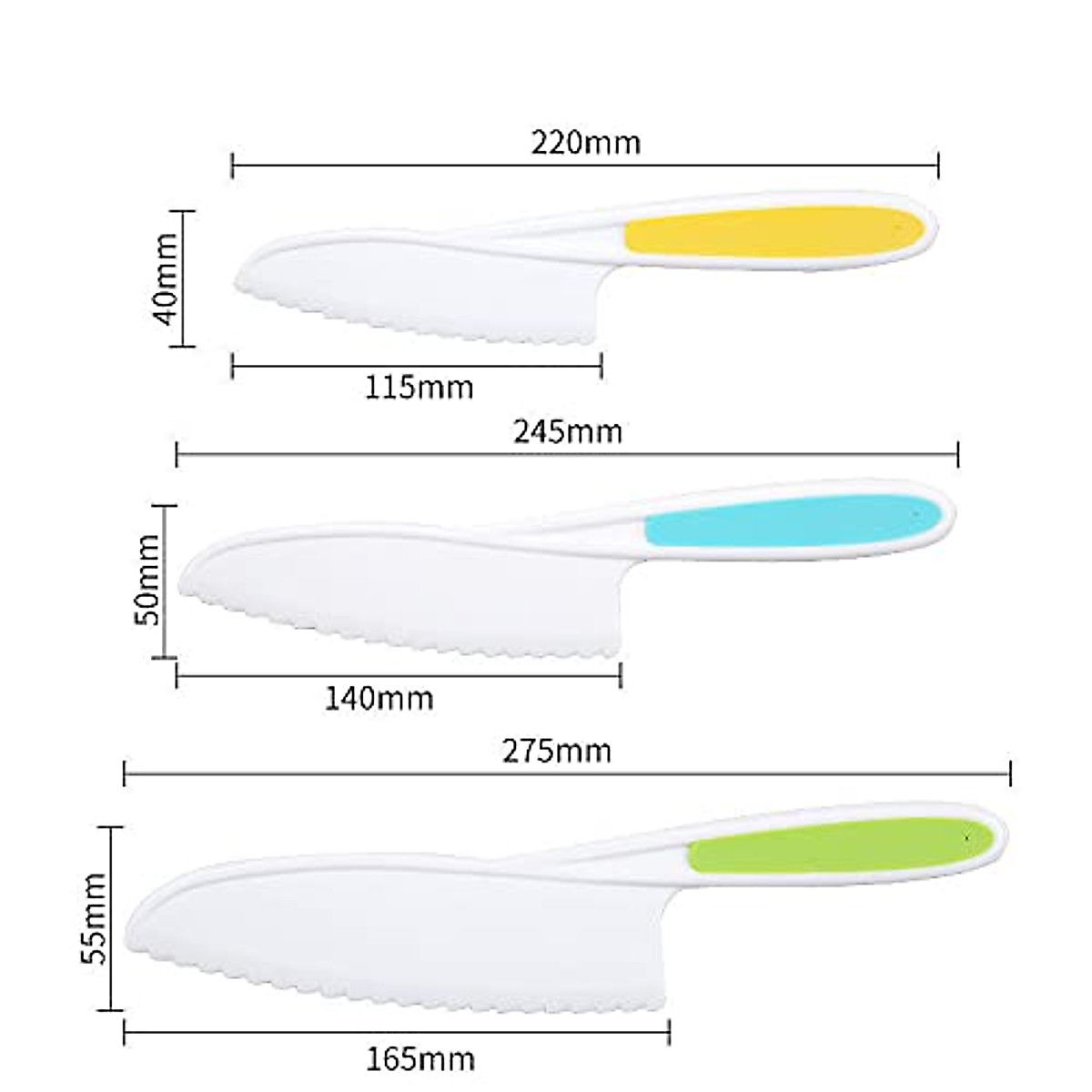 YOFAN 3-Pack Children safe plastic nylon knife,3-Piece kid friendly knives