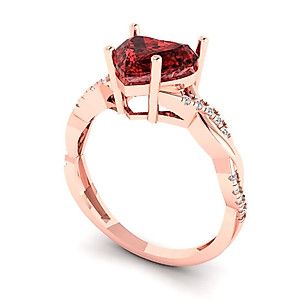 2.19 Carat Heart cut Custom Engraving Criss Cross Twisted Halo Red Garnet Engagement Everlasting Ring 14k Rose Gold 9.75 US
