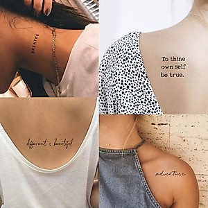 Everjoy Realistic Temporary Tattoos - 20 Individual Line Pcs, Waterproof Inspirational Words for Adult, Women (Words) Black