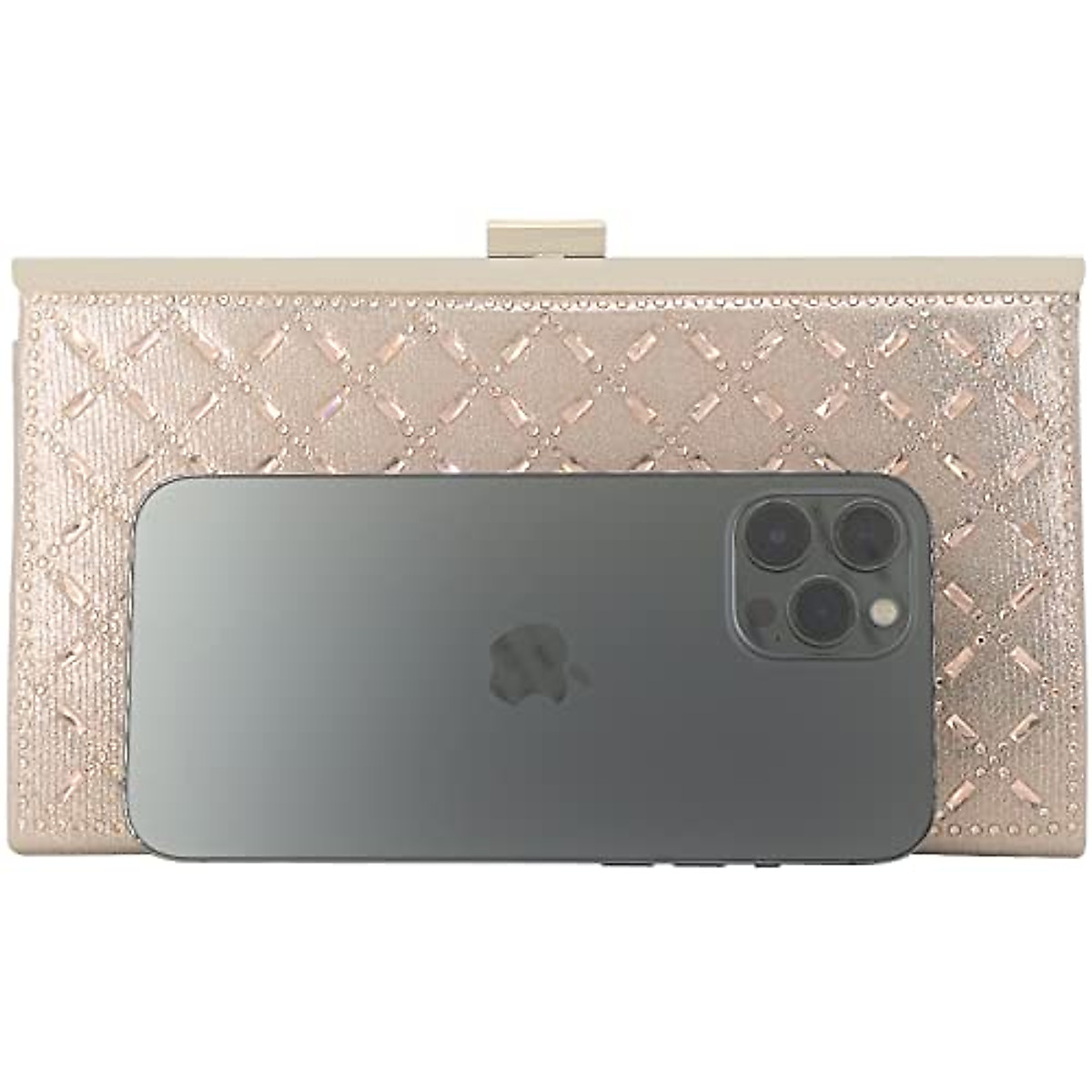 Metal Top-Handle Women Evening Clutch Purse Bag Crystal Rhinestone Handbags Champaign Medium