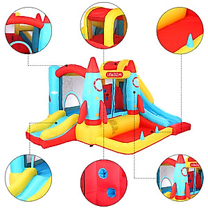 Slide Bouncer,Kids Bounce House,Inflatable Bouncy Jumping Castle with Slide, Indoor/Outdoor Bouncer House with Stakes, Repair Patches, and Storage Bag (Without Air Blower, Rocket)