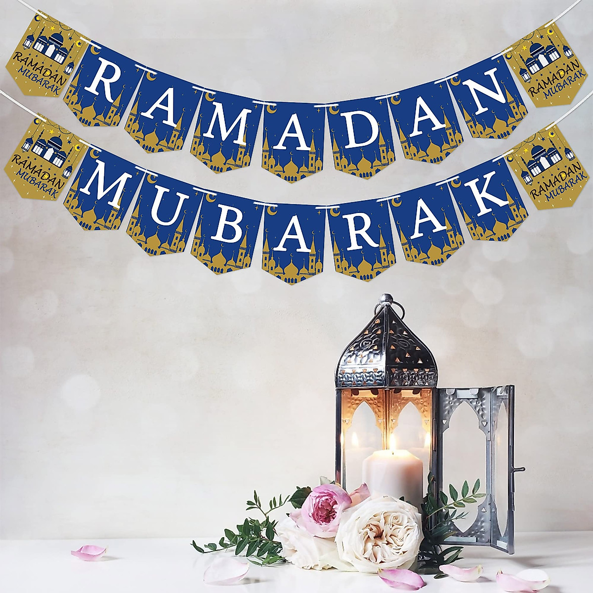 Ramadan Mubarak Banner - Ramadan Mubarak Decoration - Ramadan Mubarak Party Decorations Supplies - Mubarak Bunting Banner - Mubarak Home Mantle Fireplace Hanging Banner - No Assembled Required