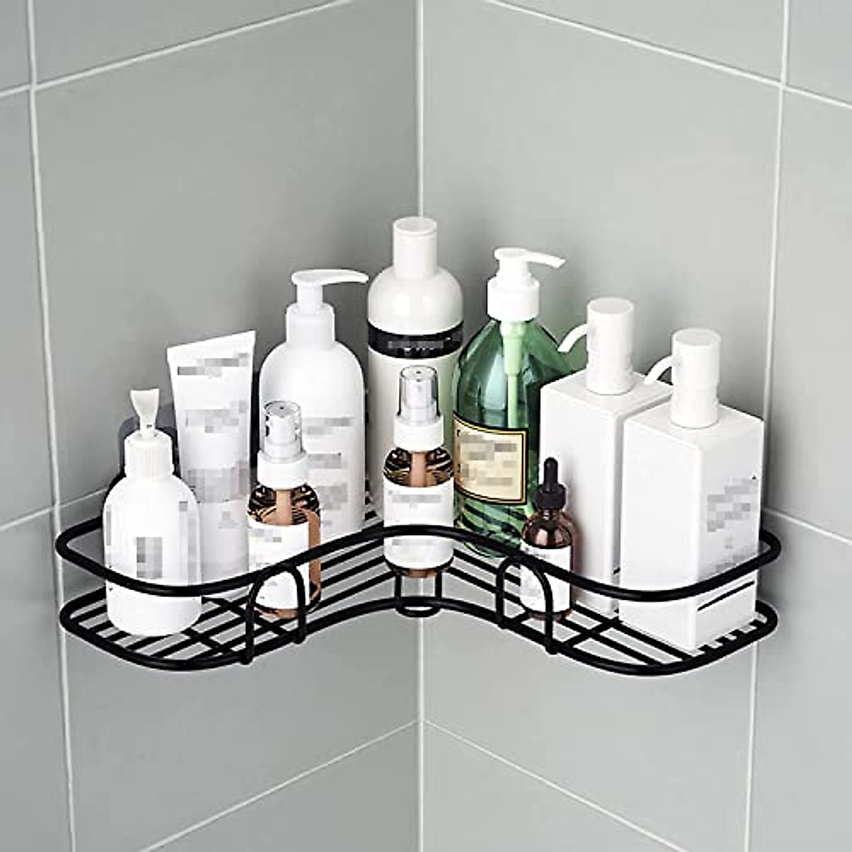 ROFRA Corner Shower Caddy Shelf 2-Pack Wall Mounted Shower Bathroom Shelf with Adhesives, Storage Organizer for Bathroom, Dorm and Kitchen,Black