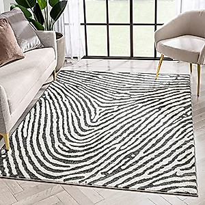 Well Woven Basma Grey Abstract Geometric Soft High-Lo Pile Area Rug 5x7 (5'3" x 7'3")
