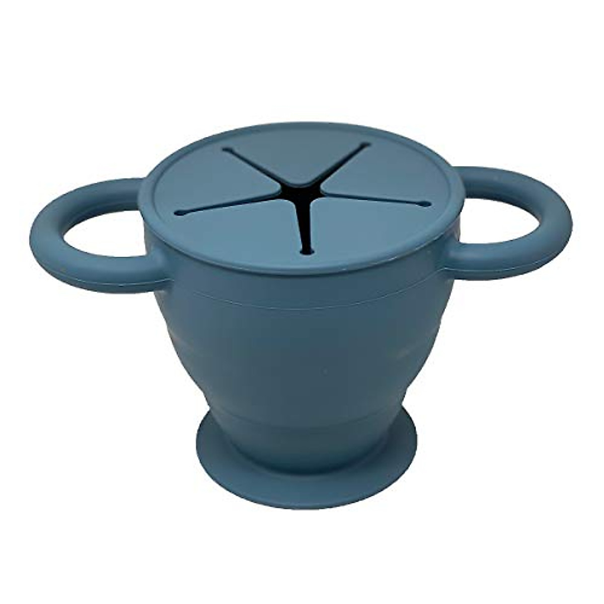 BraveJusticeKidsCo | Snack Attack II Snack Cup | Collapsible Silicone Snack Container | Toddler and Baby Snack Catcher Lid (Blue Steel)