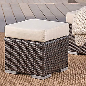 Christopher Knight Home Santa Rosa Outdoor 16" Wicker Ottoman Seat with Water Resistant Cushion, Multibrown / Beige