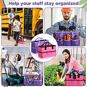 Tellingyou 2 Pcs Art Craft Tote Bag Teacher Craft Organizers and Storage Bag Desktop Craft Tote Art Supply Bag 600d Oxford Organizer Caddy with Multiple Pockets for Office(Purple, Rose Red)