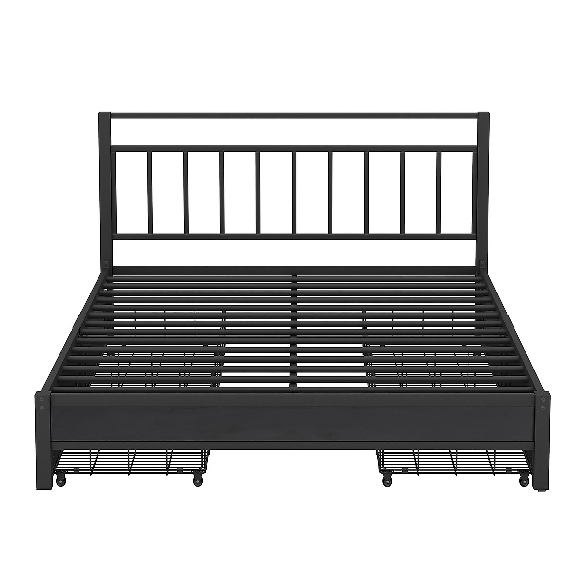 BIADNBZ Queen Size Storage Platform Bed with 4 Drawers,Sturdy Metal Low Bedframe with Headboard for Bedroom Guest Room,No Box Spring Needed, Black