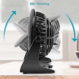4 Inch Mini USB Desk Fan Quiet, 2 Speeds, Lower Noise, USB Powered, 360° Up and Down, 3.8 ft Cable, Powerful Desktop Fan for Home Office Room